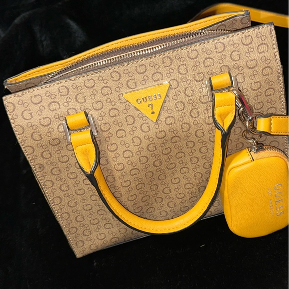 Guess | Bags | Mustard Yellow And Brown Logo Guess Bag | Poshmark